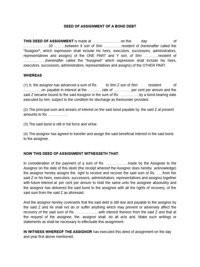 DEED OF ASSIGNMENT OF A BOND DEBT | PDF
