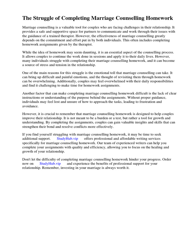 Marriage Counselling Homework | PDF | Http Cookie | Psychotherapy