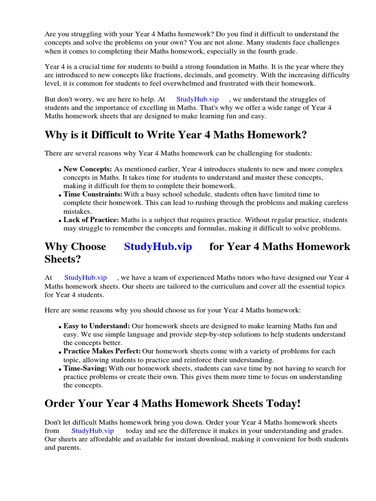 Year 4 Maths Homework Sheets | PDF | Worksheet | Homework