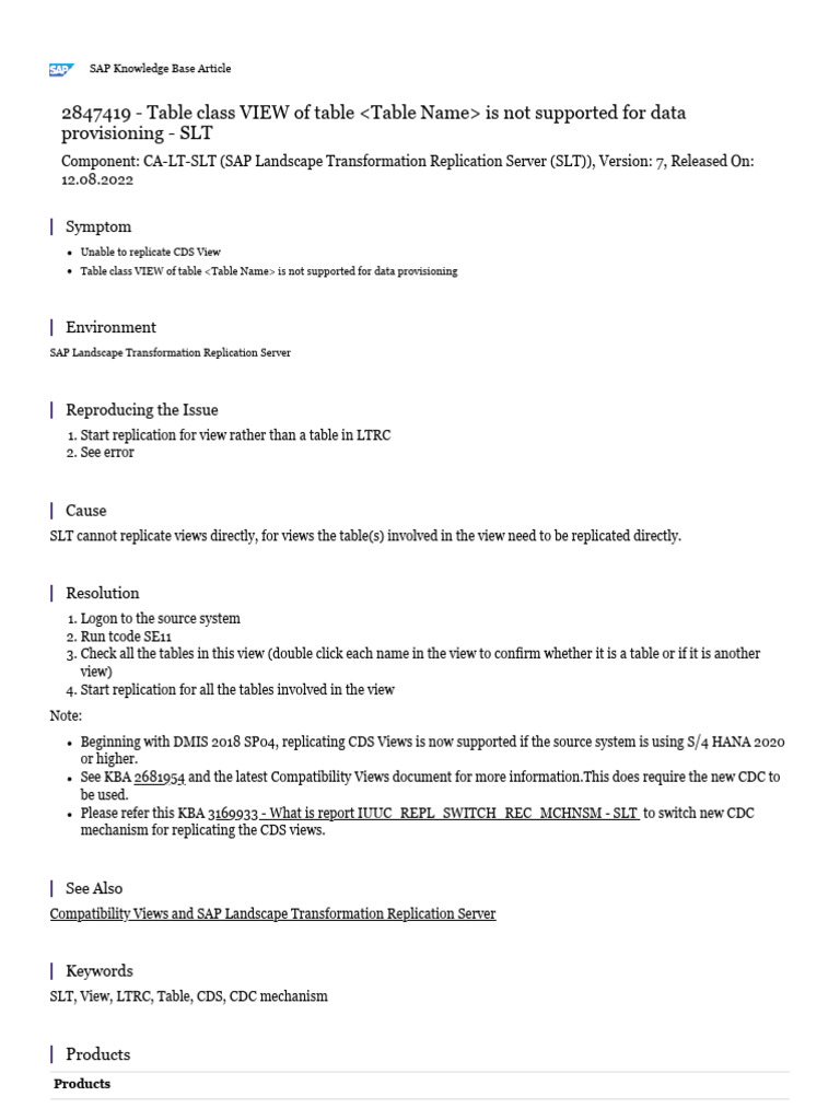 Table Class VIEW of Table Is Not Supported For Data Provisioning - SLT ...