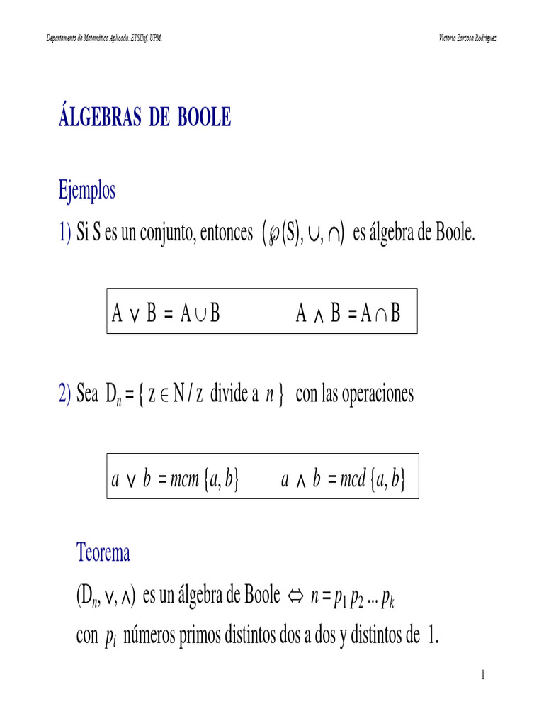 Álgebra de Boole: Ejemplos y Teoremas | PDF | Álgebra de Boole ...