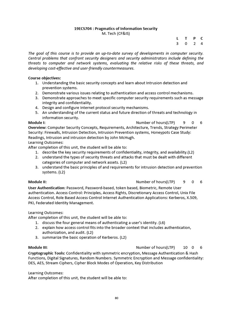 Pis Syllabus | PDF | Cryptography | Security Pis Syllabus | PDF | Cryptography | Security