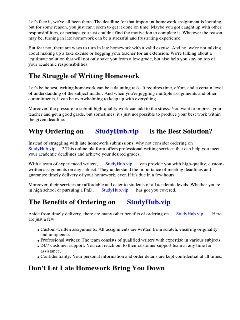 How To Turn in Late Homework With An Excuse | Download Free PDF ...