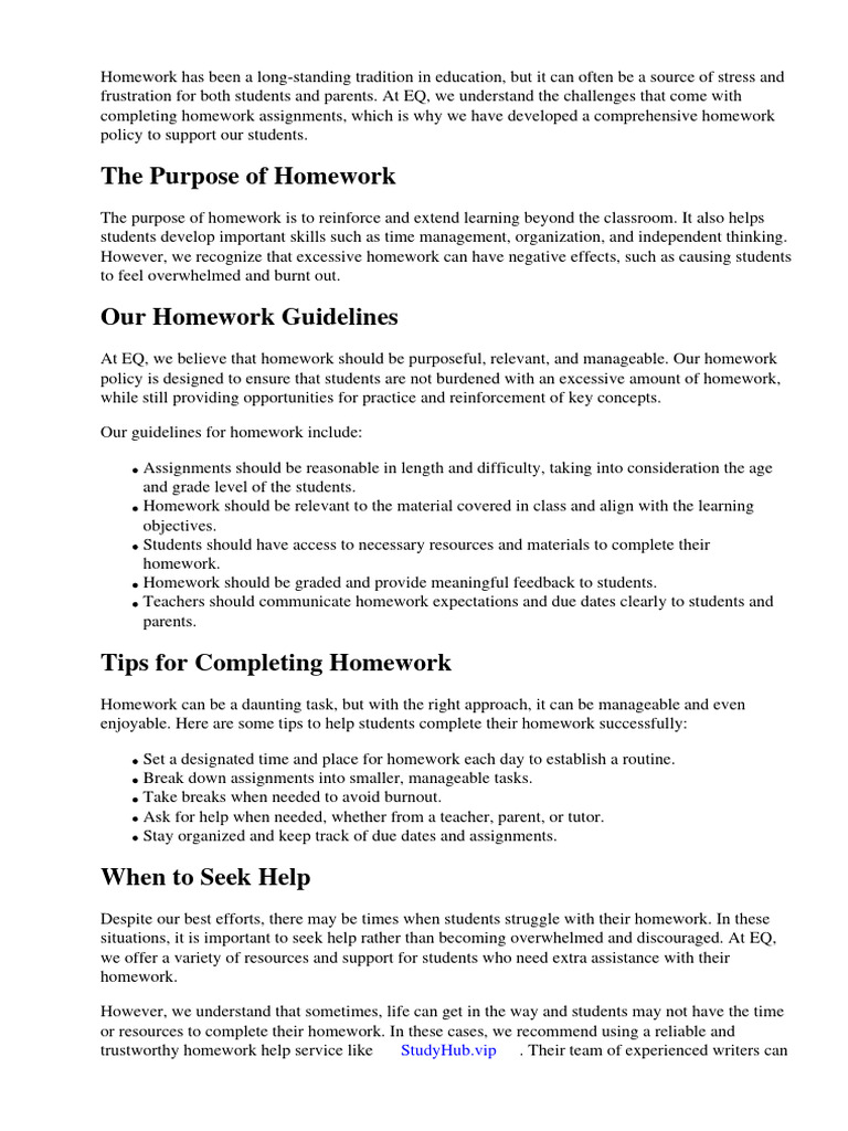 Eq Homework Policy | PDF | Homework | Teachers