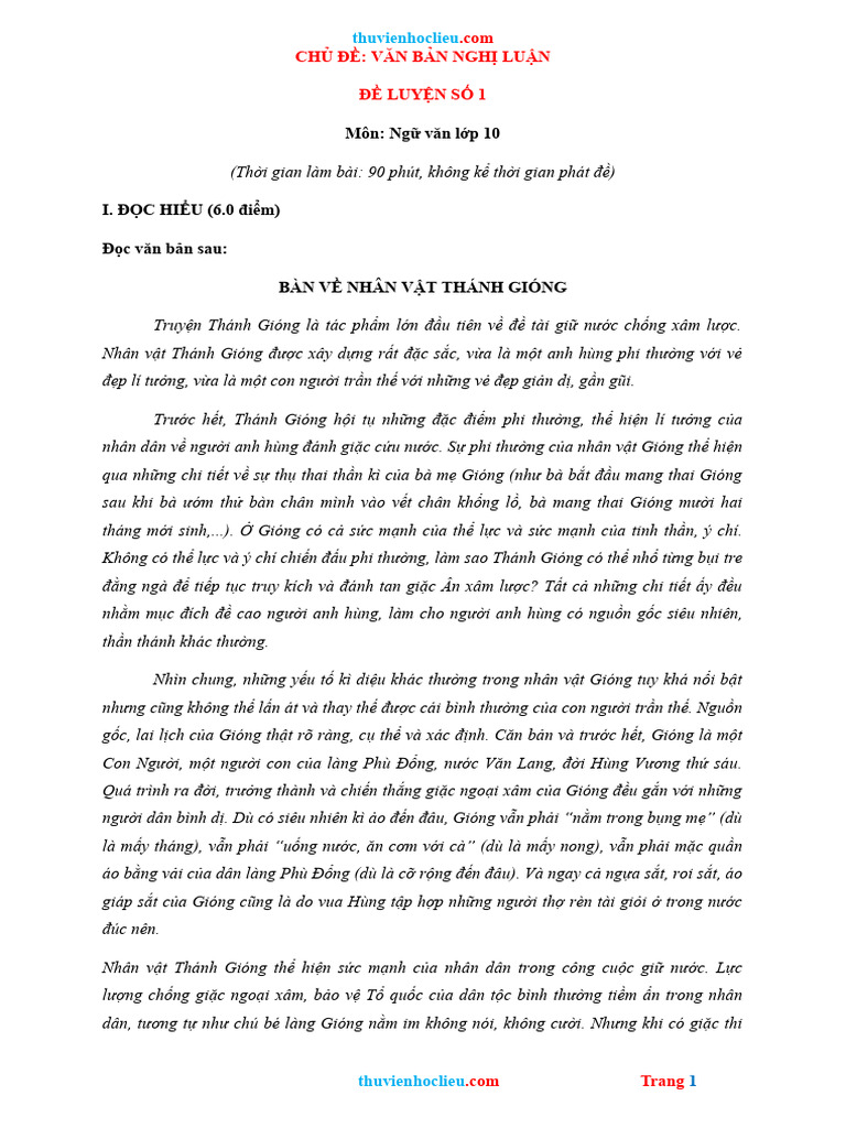 Bo de Luyen Doc Hieu Viet Van 10 Phan Van Ban Nghi Luan Co Dap An | PDF