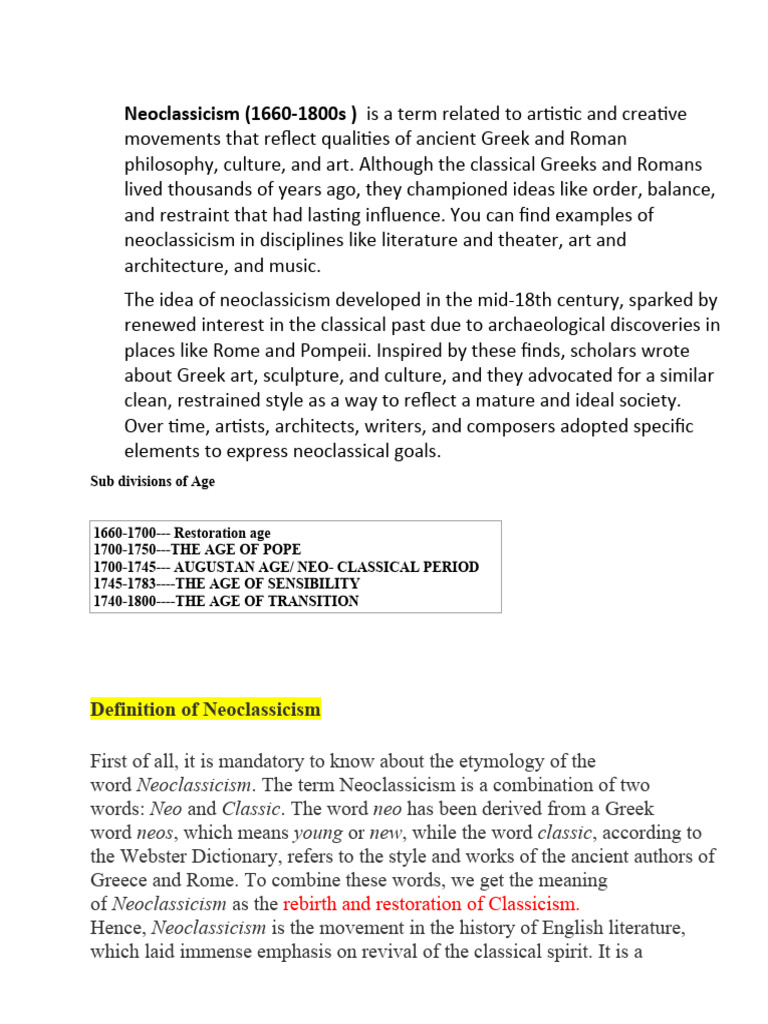 Neoclassicism | PDF | Poetry | Classicism