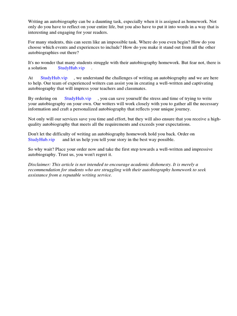 My Autobiography Homework | PDF | Reading Comprehension | Biography