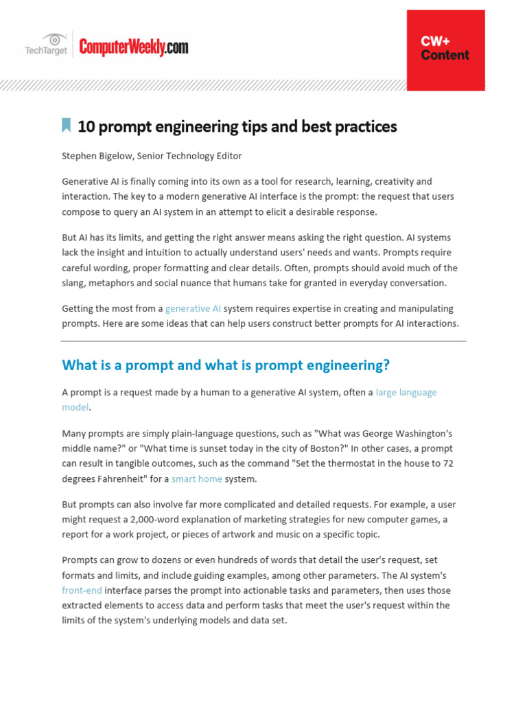 10 Prompt Engineering Tips and Best Practices | PDF | Artificial Intelligence | Intelligence (AI ...