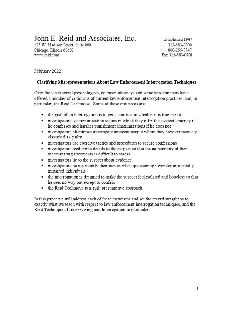 Clarifying Misrepresntations Of Law Enforcement Interrgoation