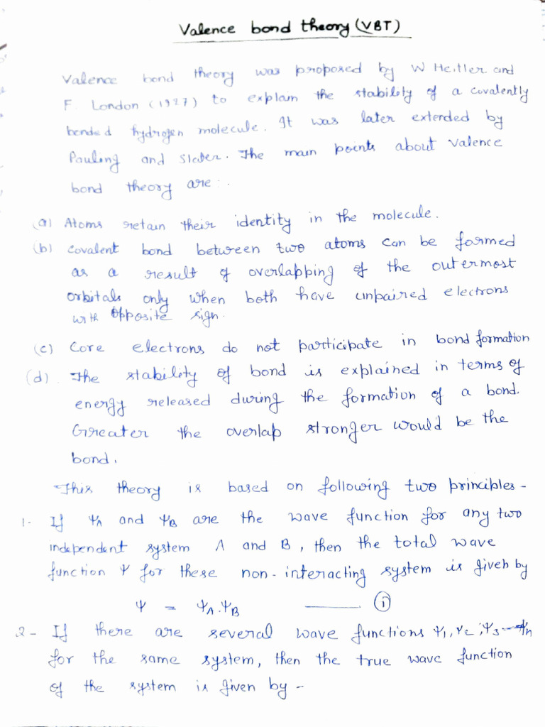 Ks Mam Notes VBT | PDF | Molecular Orbital | Chemical Bond