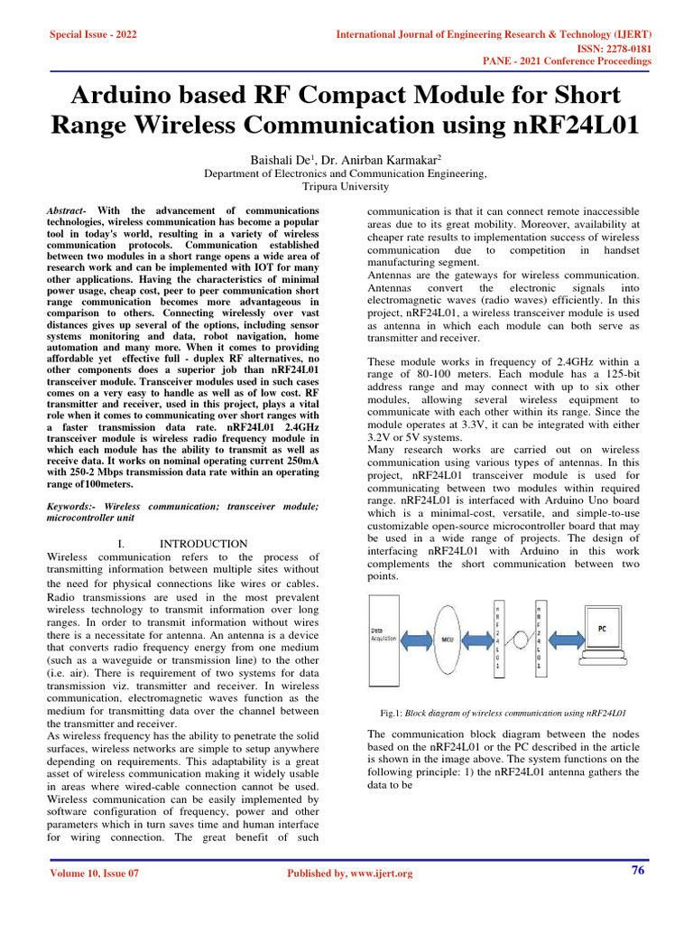Arduino Based RF Compact Module For Short Range Wireless Communication ...