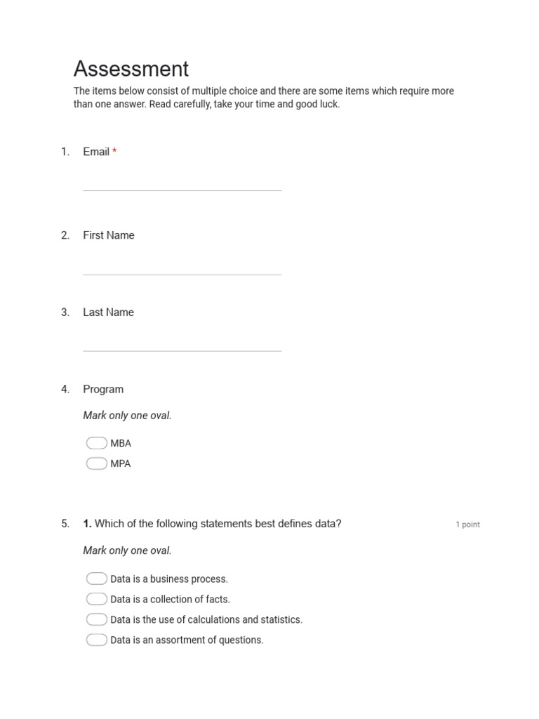 Data Analysis Skills Assessment Quiz | PDF | Data Analysis ...