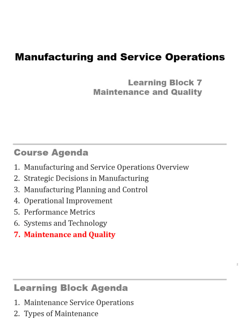 Maintenance and Quality in Operations | PDF