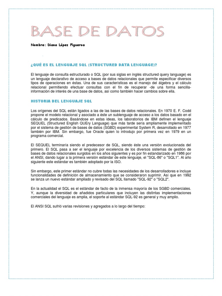 Qué Es El Lenguaje SQL | PDF | SQL | Bases de datos