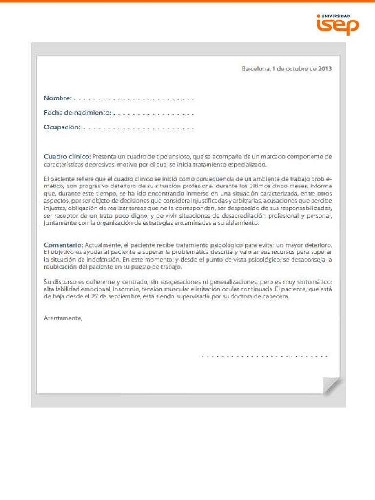 MTPC M01 Informe Psicologico Ejemplo A | PDF