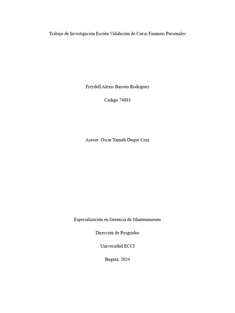 Trabajo Escrito Finanzas P | PDF | Finanzas personales | Presupuesto Trabajo Escrito Finanzas P | PDF | Finanzas personales | Presupuesto