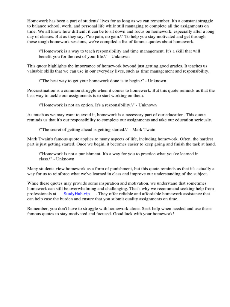 Famous Homework Quotes | Download Free PDF | Homework