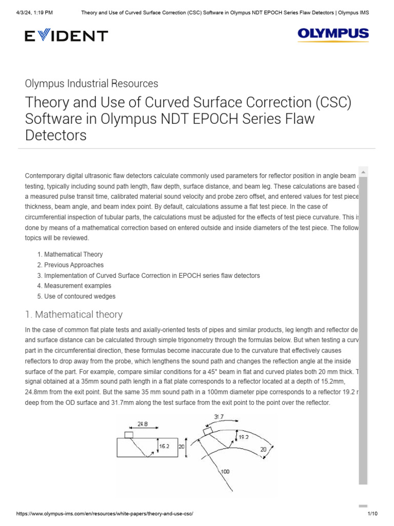 Theory and Use of Curved Surface Correction (CSC) Software in Olympus NDT EPOCH Series Flaw ...