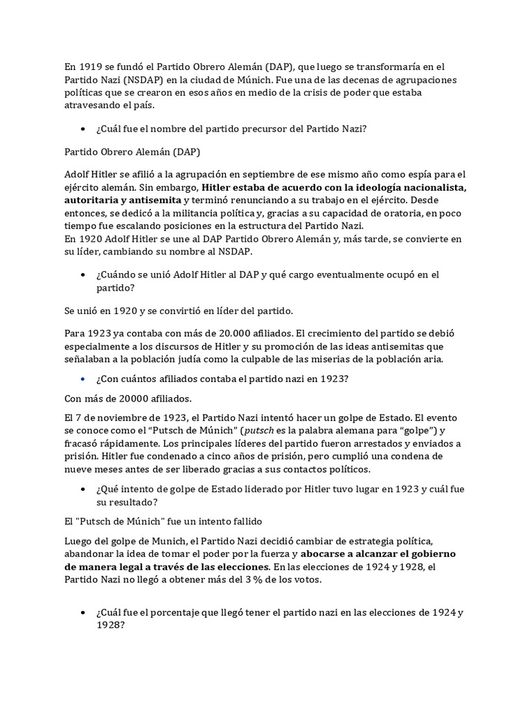 Ascenso del Partido Nazi y Hitler | PDF | fiesta nazi | Adolf Hitler