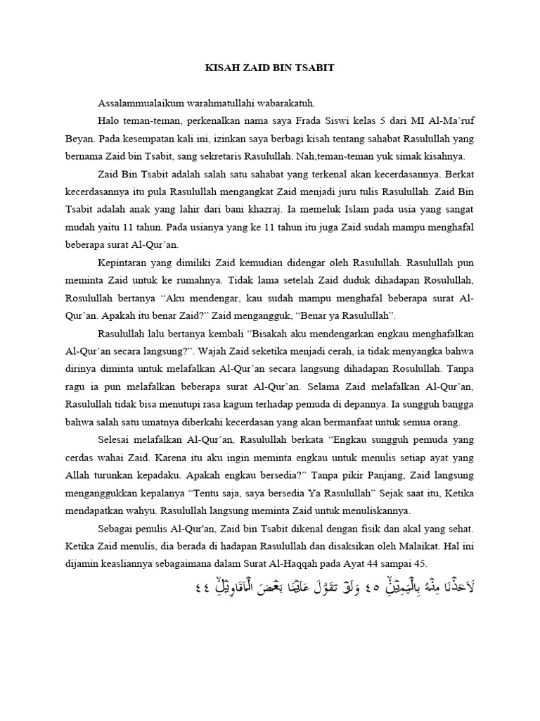 Kisah Zaid Bin Tsabit | PDF