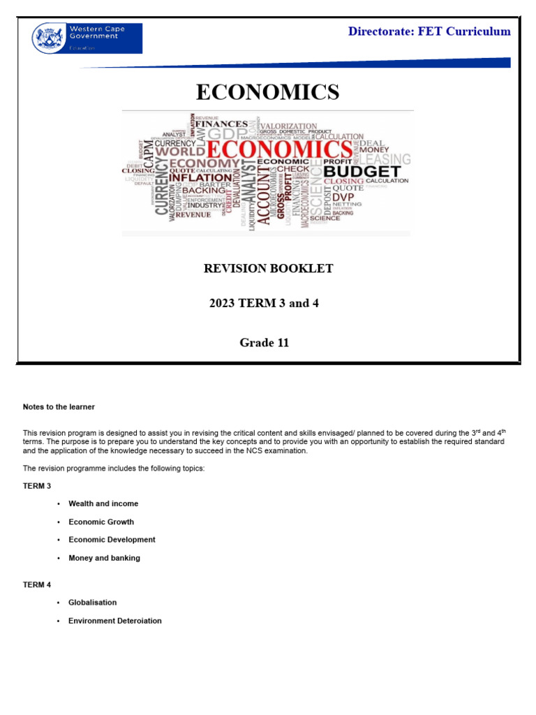 Economics Grade 11 Revision Terms 3 and 4 - 2023 | PDF | Banks | Gini ...
