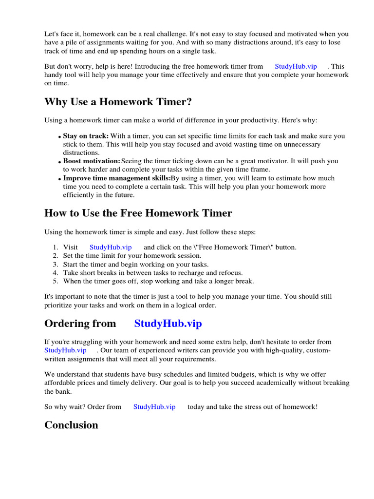 Free Homework Timer | PDF | Homework | Classroom