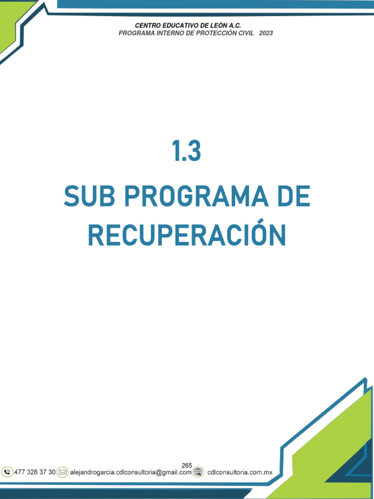 1.3 Subprograma de Recuperación | PDF | Defensa Civil | Evaluación