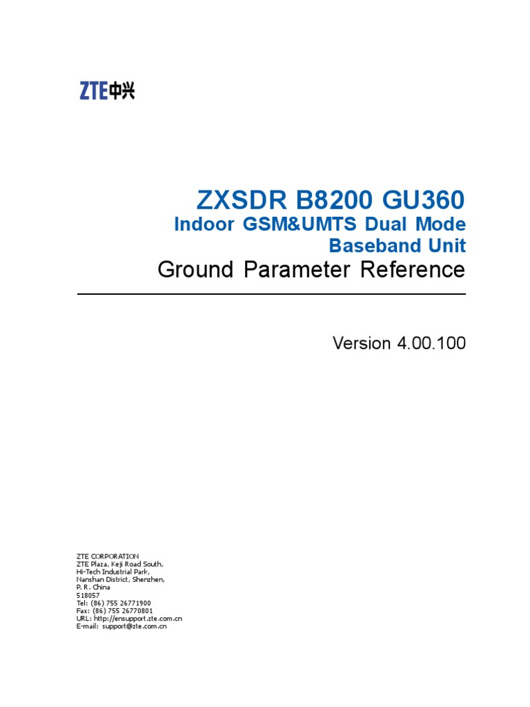Zxsdr B8200 Gu360 V400100 Indoor Gsmandumts Dual Mode Baseband Unit Ground Parameter Reference 