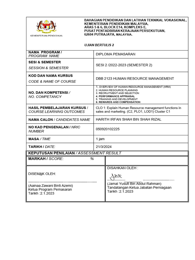 PB - Test - 2 (Harith Irfan Shah) | PDF