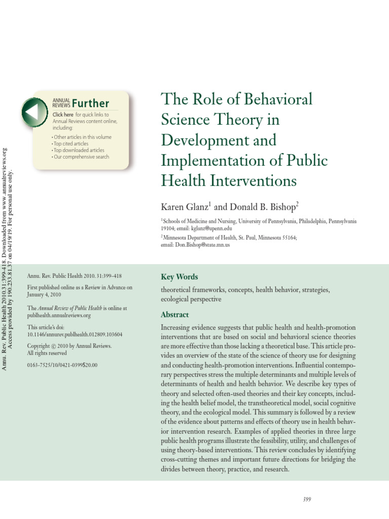 The Role of Behavioral Science Theory in Development and Implementation ...