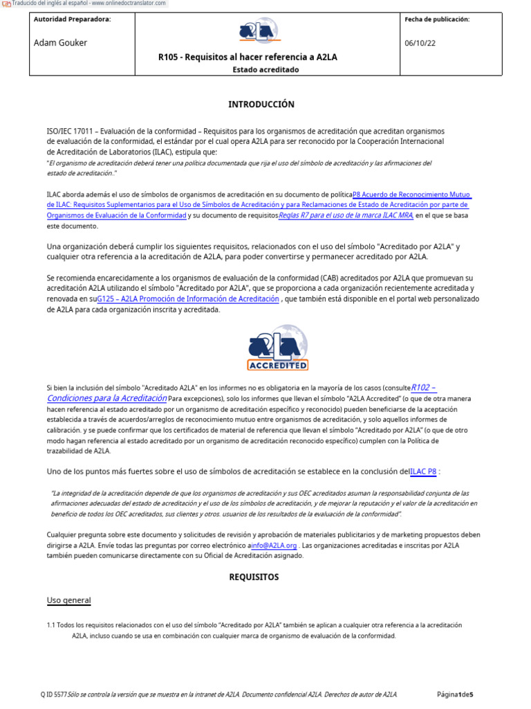 R105 - Requirements When Making Reference To A2LA Accredited Status ...