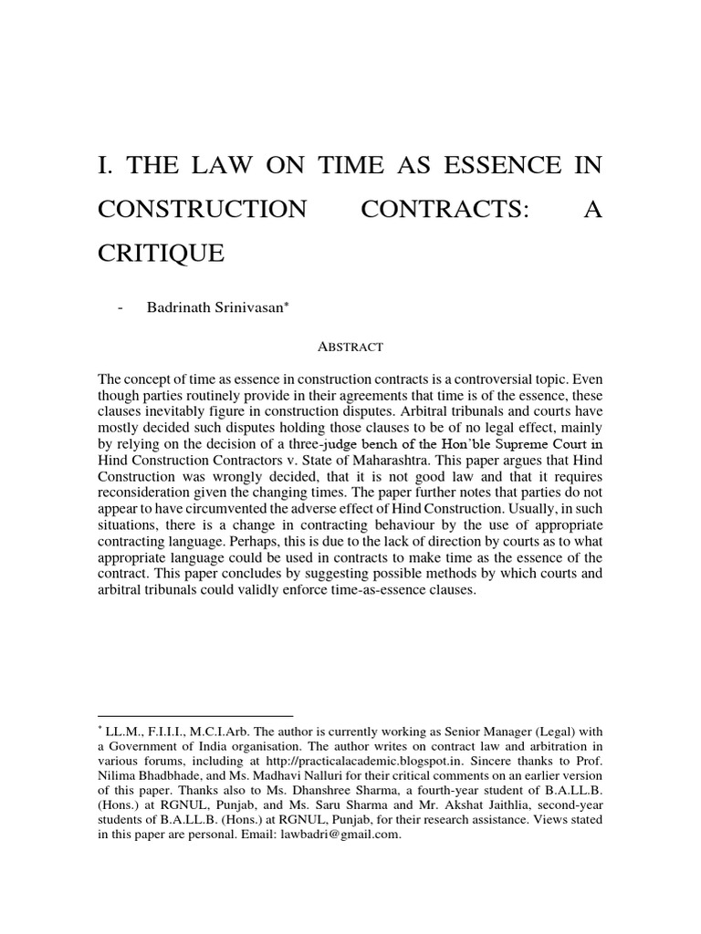 Time Essence - Contract Assignment | PDF | Breach Of Contract | Precedent