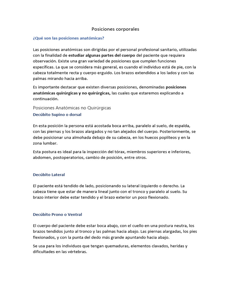 Guía de Posiciones Anatómicas Médicas | PDF