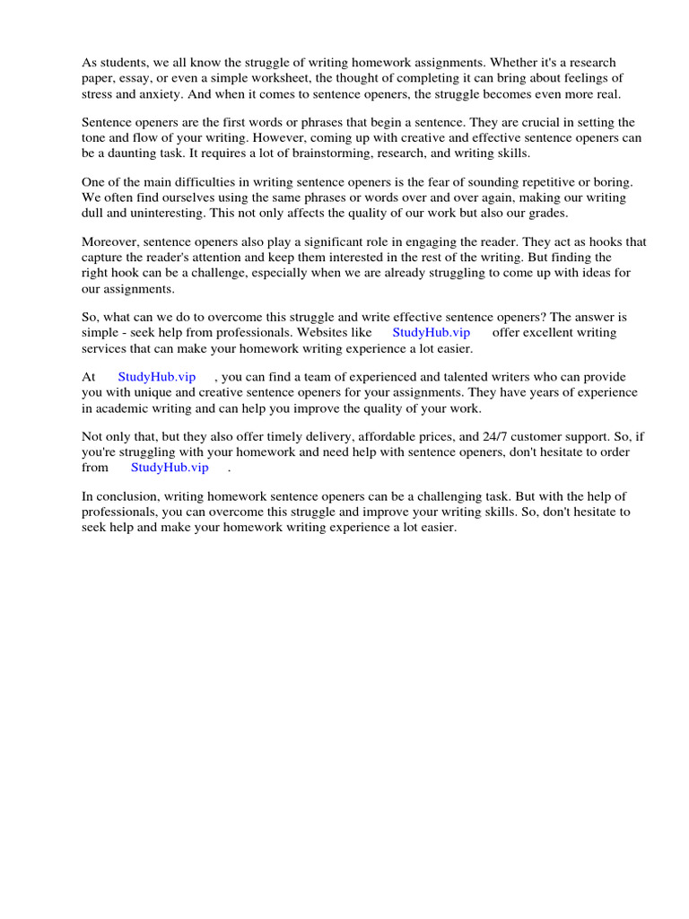 Sentence Openers Homework | PDF | Adverb | Subject (Grammar)