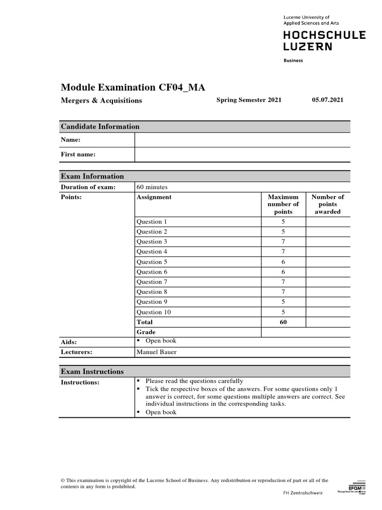 MSCBF - CF04 - MA 2021 Final | PDF | Valuation (Finance) | Initial Public Offering