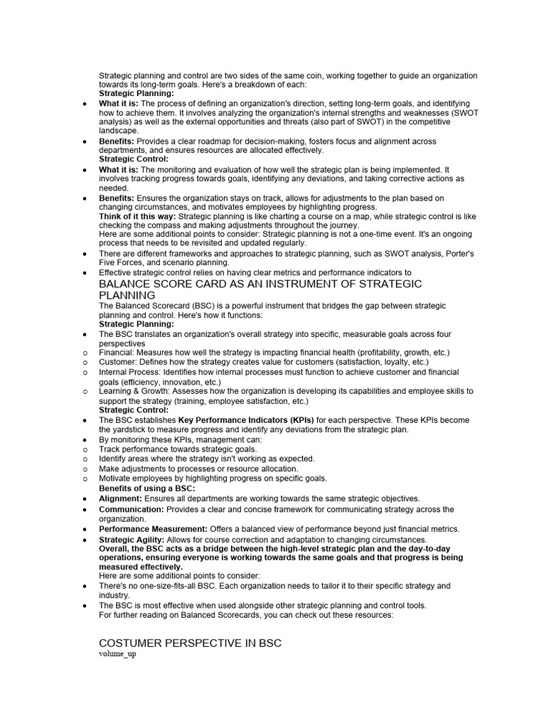 Strategic Planning and Control Overview | PDF | Strategic Management ...