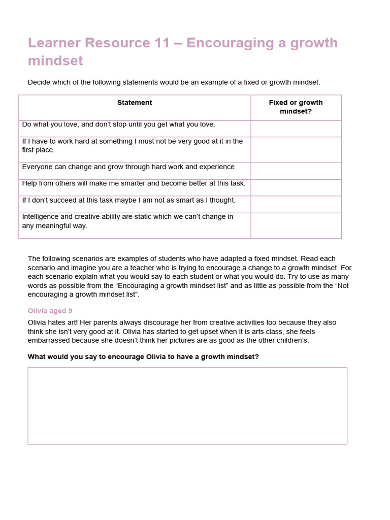Encouraging a Growth Mindset | PDF | Mindset | Cognition