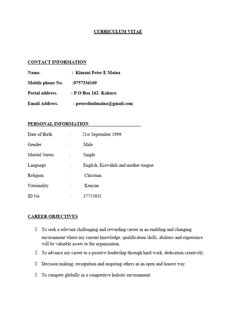 Maina CV | PDF | Vocational Education