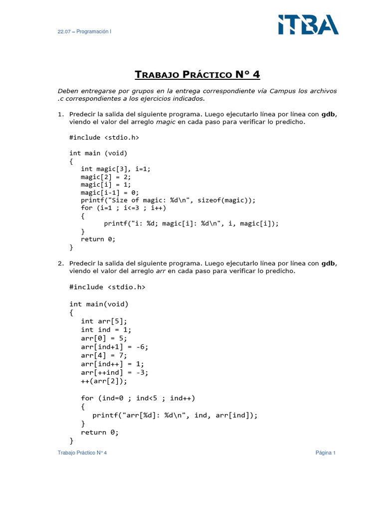 TP4 - Arreglos y GDB | PDF | Informática | Programación de computadoras