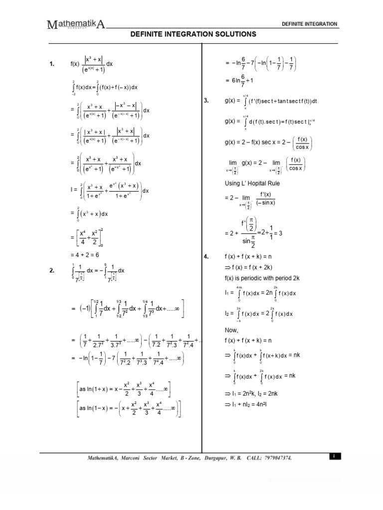 Definite Integration Solutions Explained | PDF | Character Encoding ...