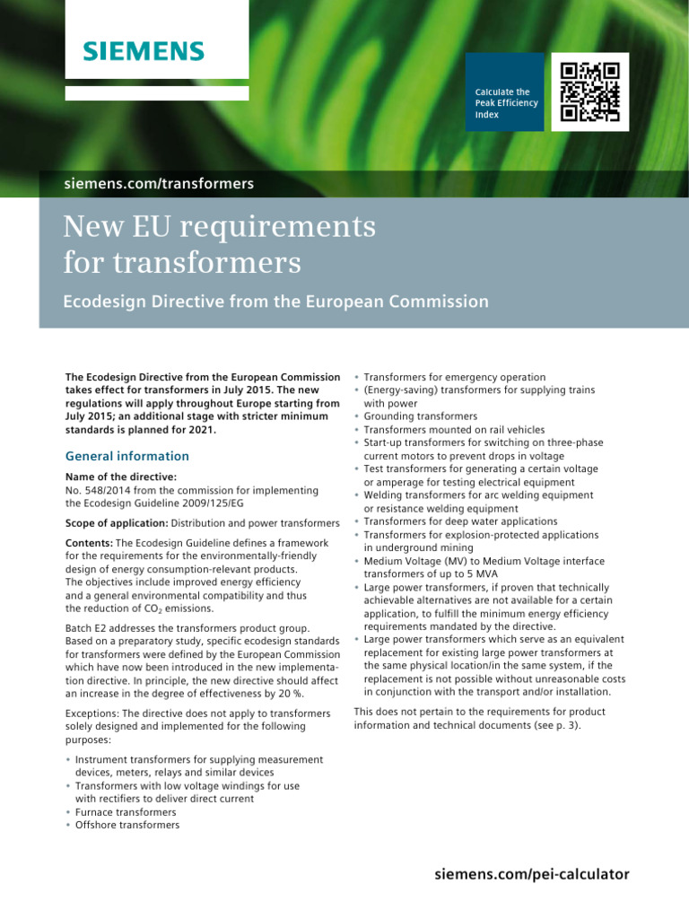 Eu Requirements For Transformers - Ecodesign Directive - EN | PDF | Transformer | Efficient ...