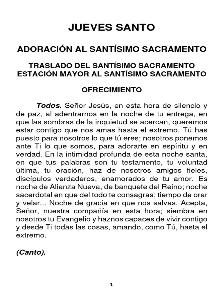 Hora Santa para Jueves Santo. Grupo 1 v2 | PDF | eucaristía | Jesús