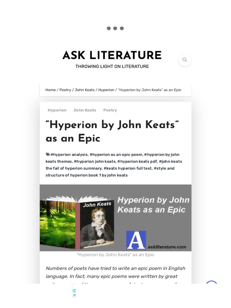 Hyperion by John Keats - As An Epic | PDF | Paradise Lost | Poetry