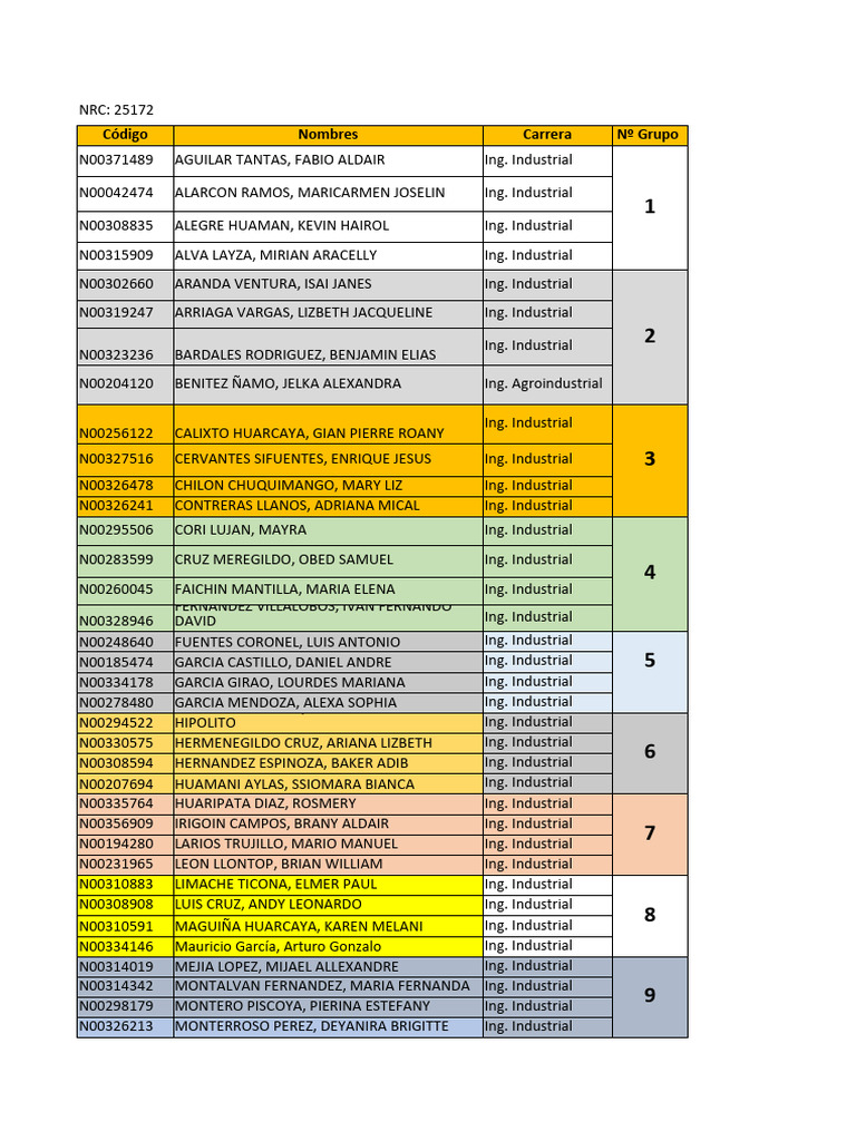 Código Nombres Carrera #Grupo | PDF
