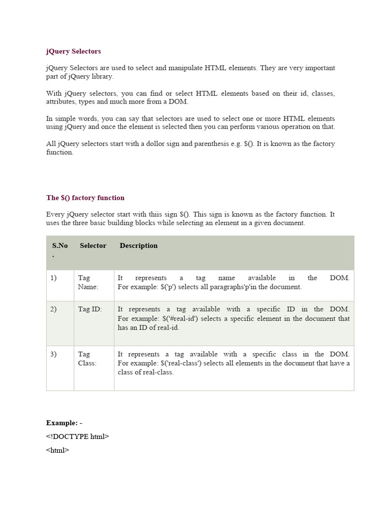 Unit 2 Jquery Selectors Pdf J Query Html Element 4697