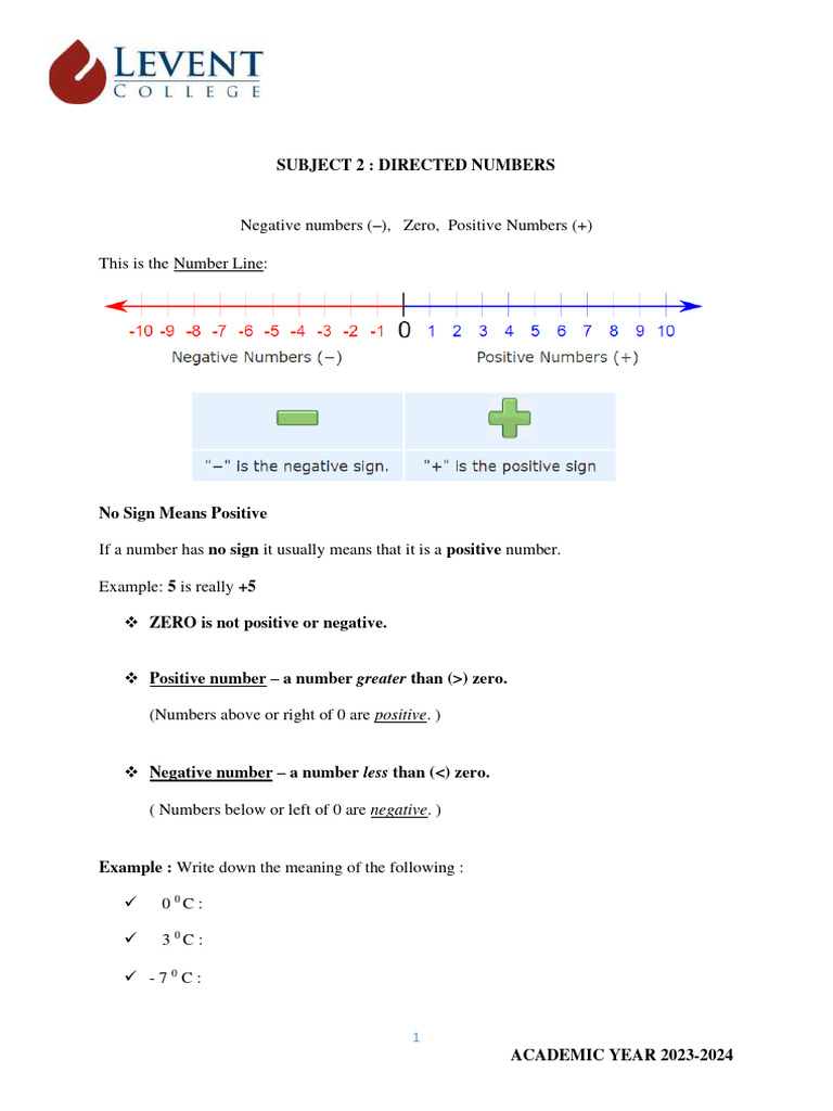 1 Directed Numbers | PDF | Mathematics | Arithmetic