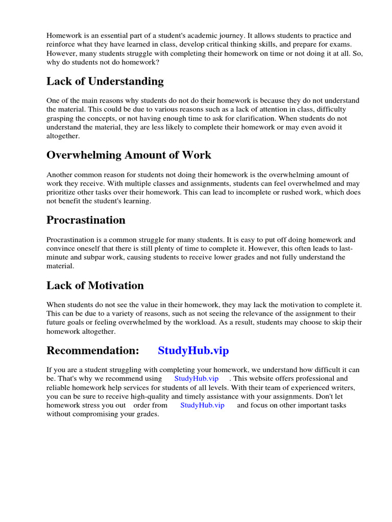 Why Do Students Not Do Homework | PDF | Homework | Procrastination