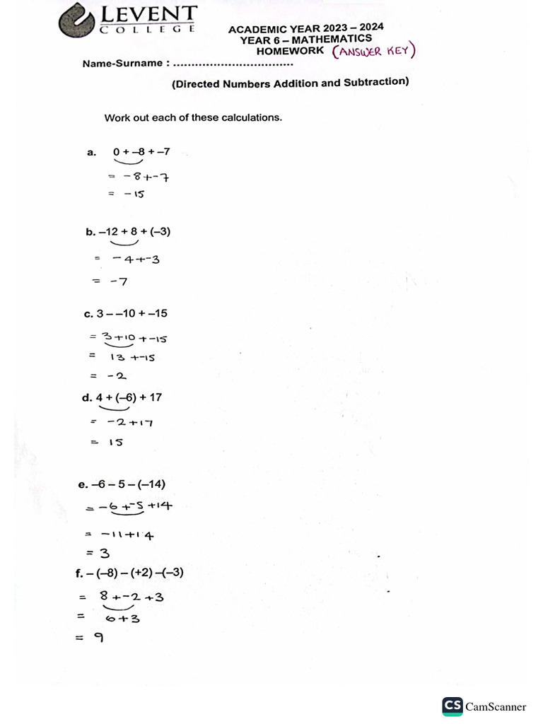 3 Directed Numbers Addition and Subtraction (Answers) | PDF 3 Directed Numbers Addition and Subtraction (Answers) | PDF