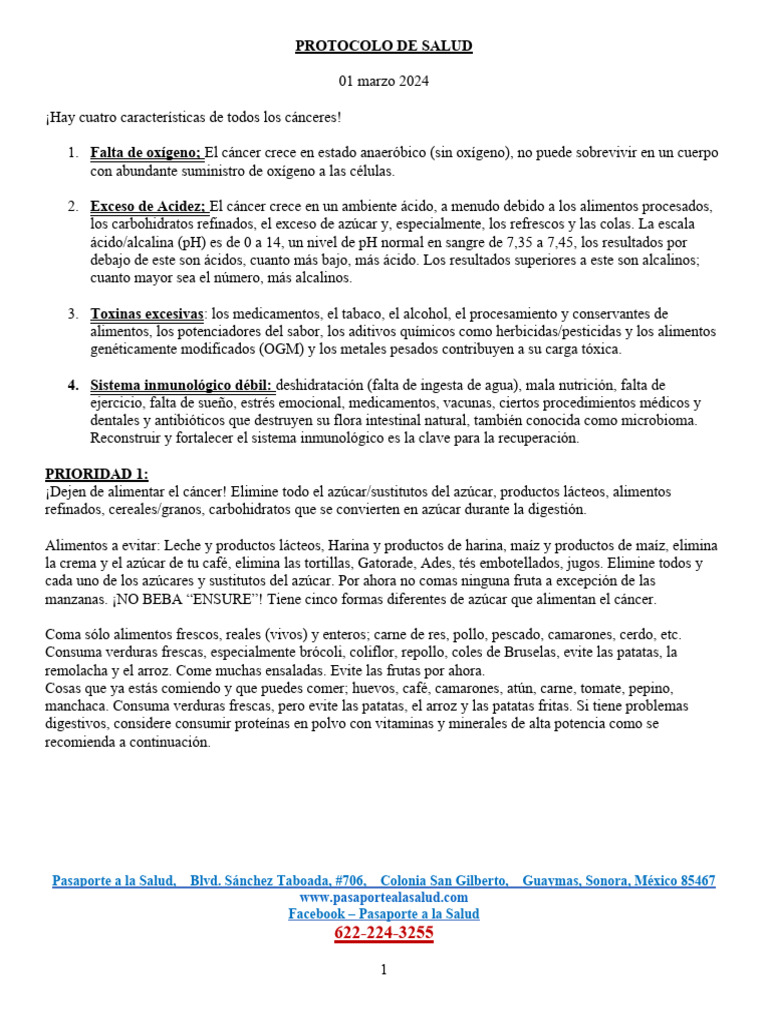 HEALTHCARE PROTOCOL 1 page spanish | PDF | Alimentos | Brócoli