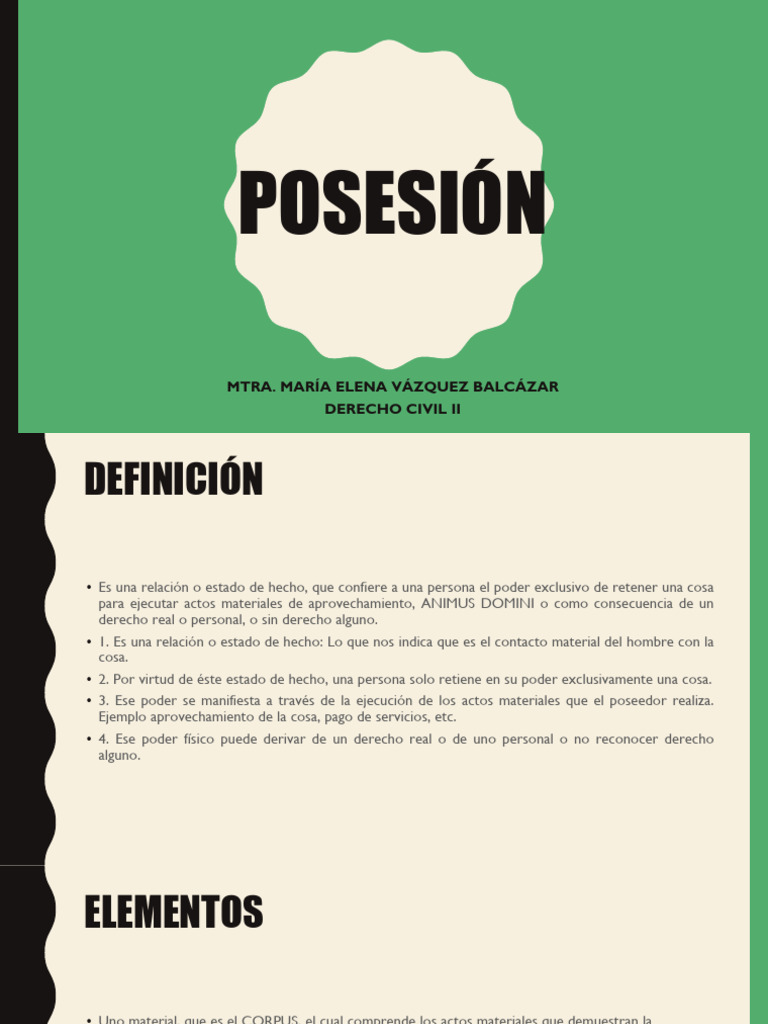 Definición y Elementos de Posesión en Derecho | PDF | Posesión (Ley ...